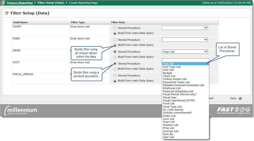 Setting up Filter Options on a Custom Reporting Page
