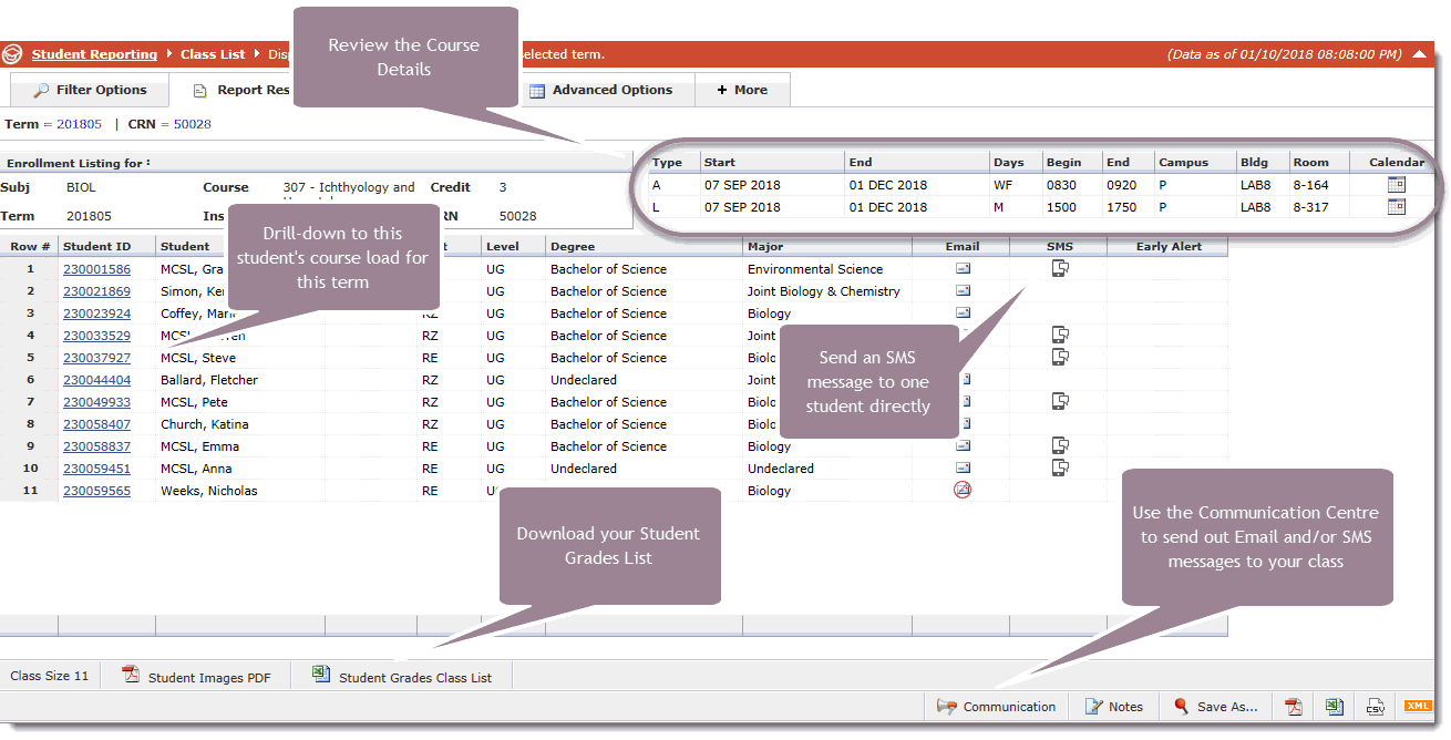 About the Student Class List